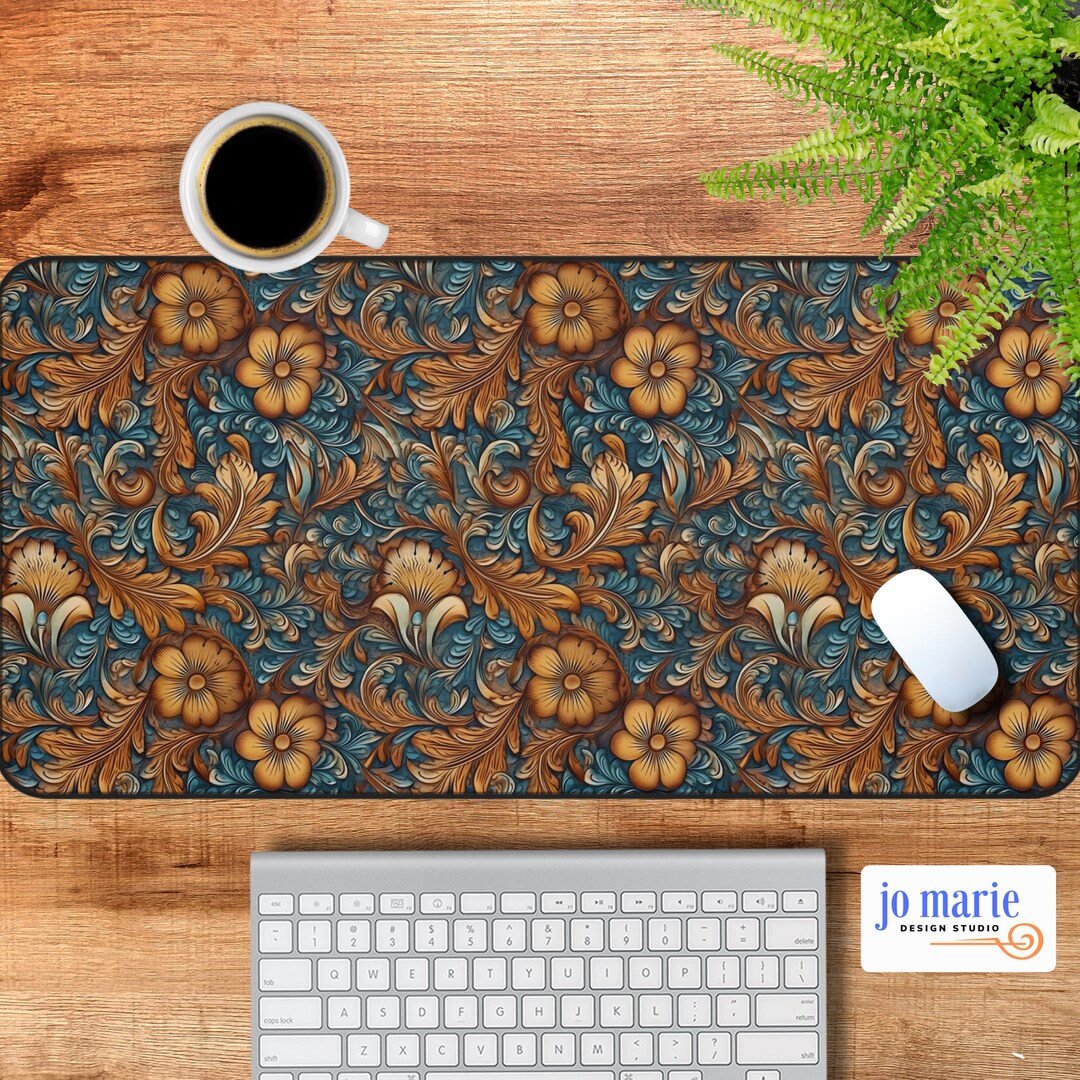 Hand Tooled Leather-look Desk Mat, Western Home Decor, Large No Slip ...