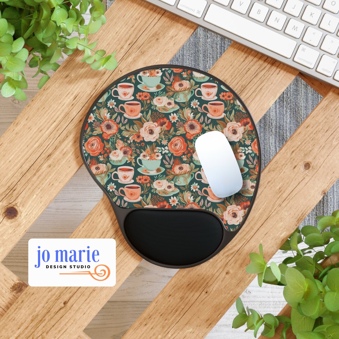 Cute Teacups Mousepad, Tea Lover, Flowers, Ergonomic, Retro Wrist Rest ...