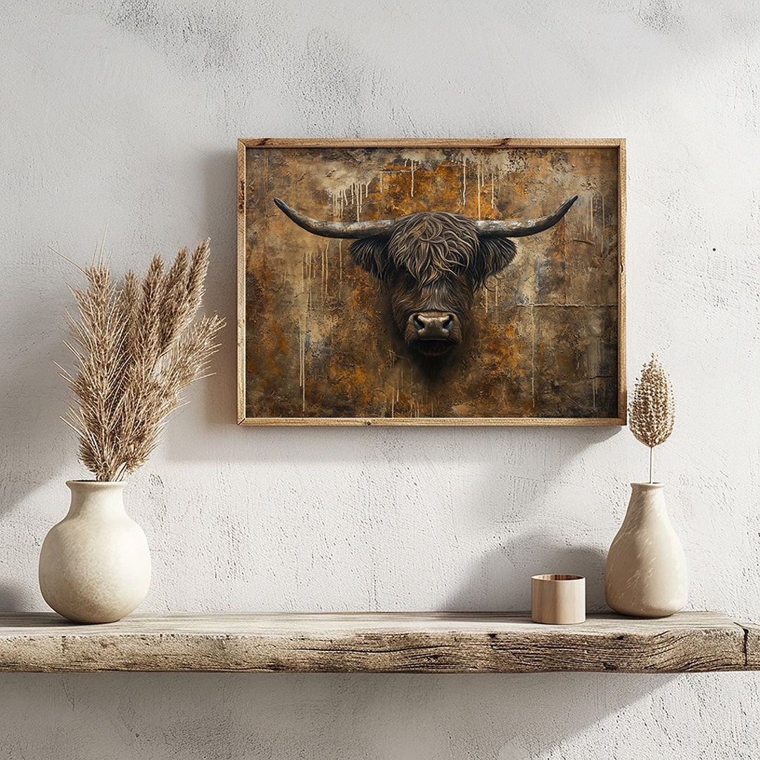 Moody, Rustic, Antique Style, Western, Dark Bull Head Picture - Etsy