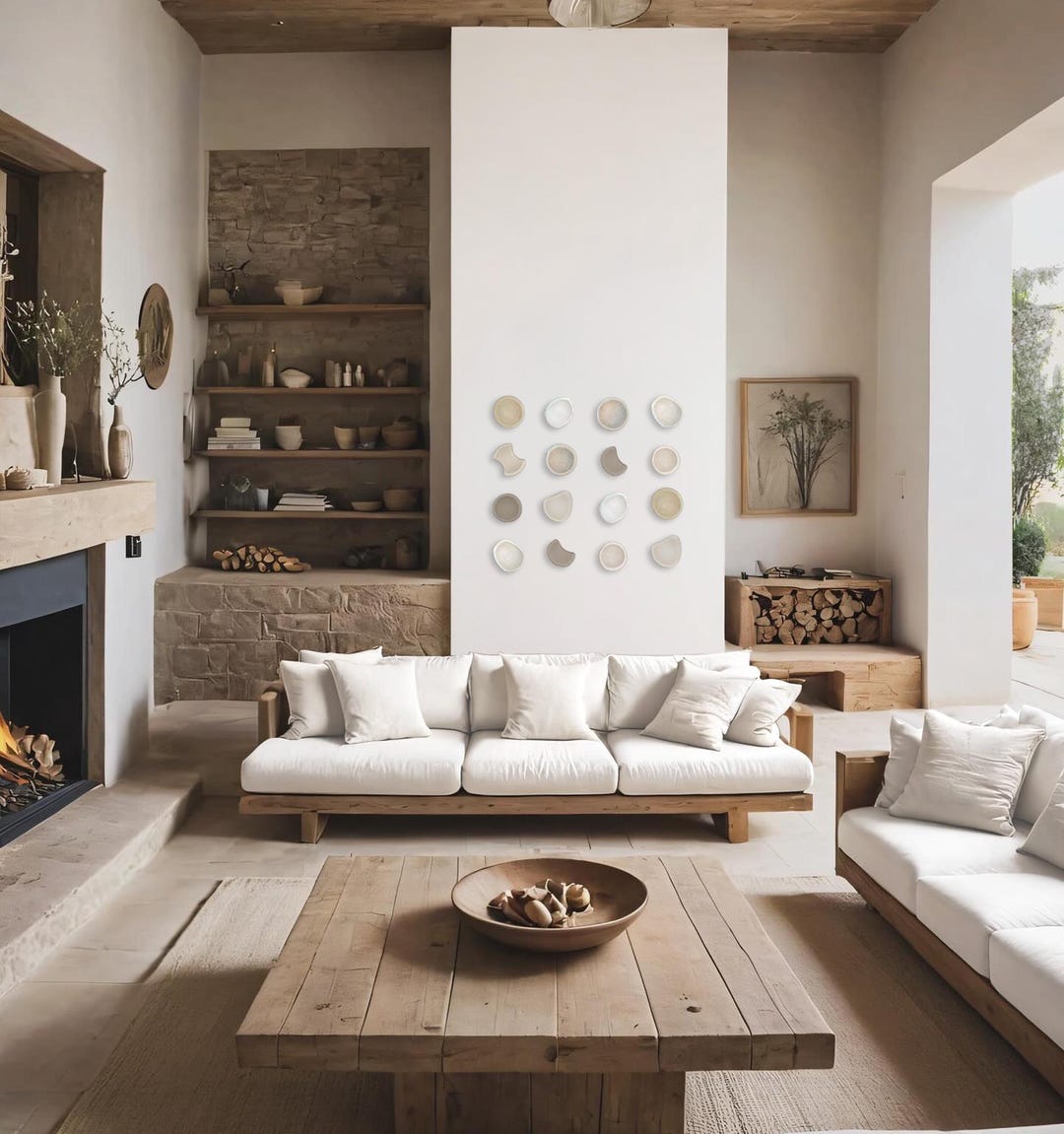 Set of 16 Wall Sculptures in Beige - Handcrafted Home Decor Original ...