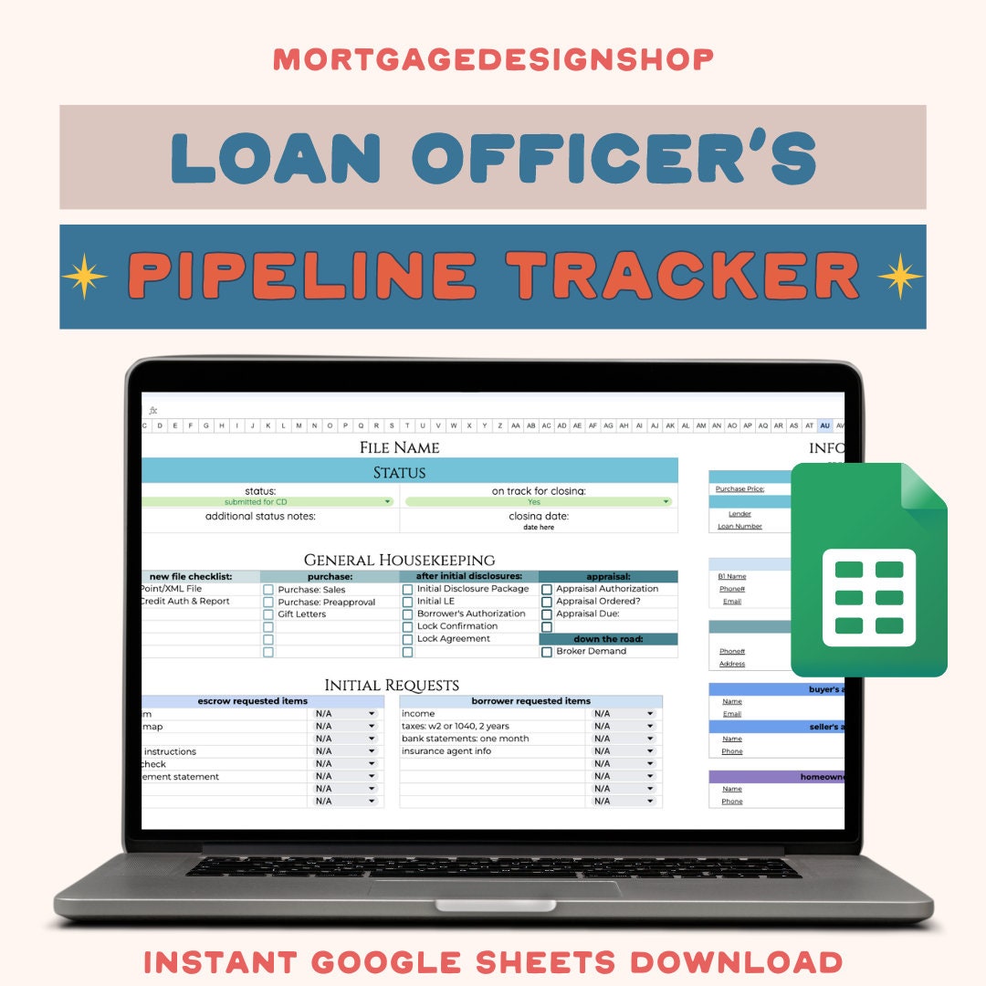 Google Sheets Mortgage Pipeline Tracker Template - Custom Loan Officer Spreadsheet, Real Estate ...