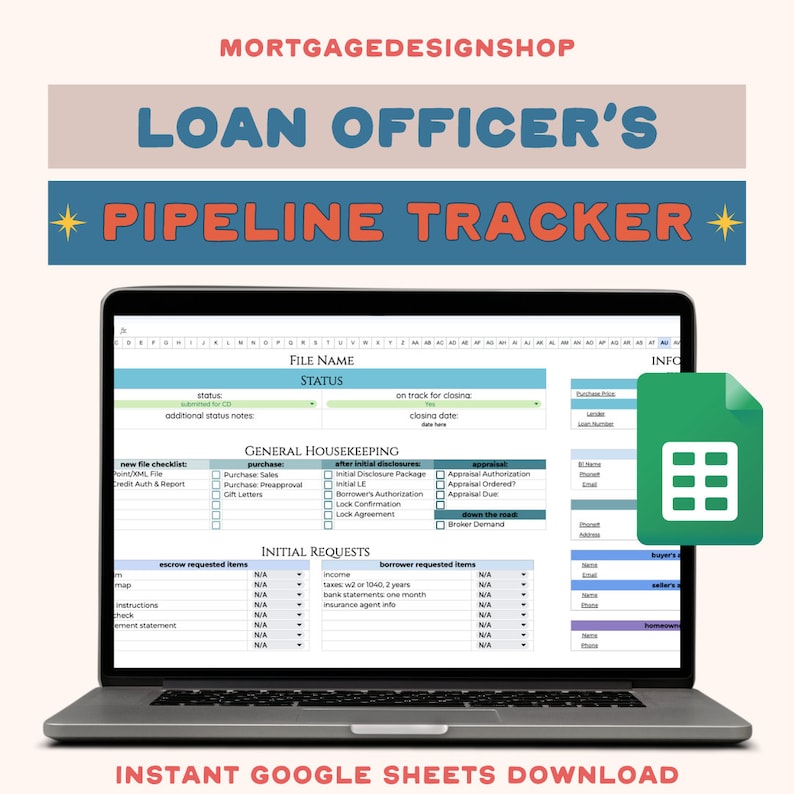 Google Sheets Mortgage Pipeline Tracker Template - Custom Loan Officer ...