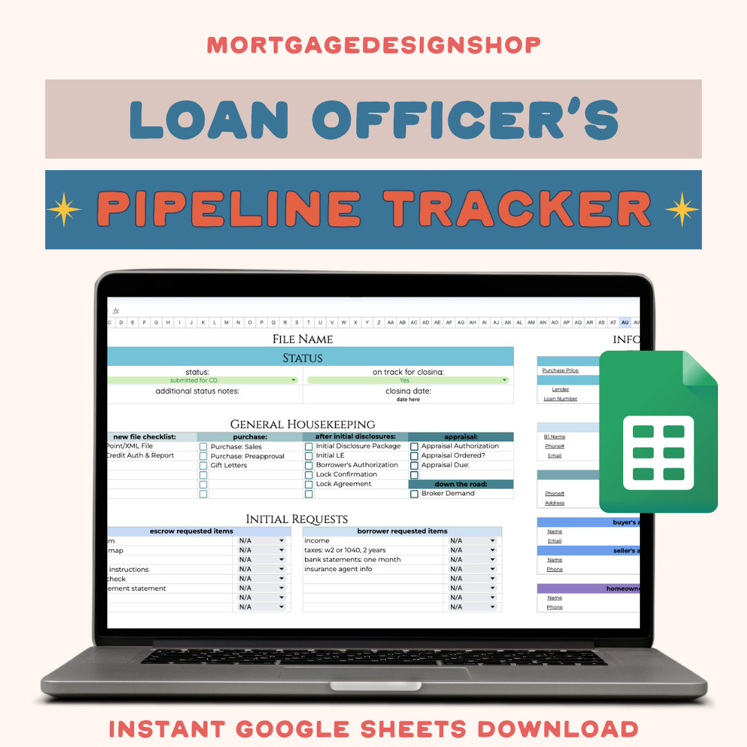 Google Sheets Mortgage Pipeline Tracker Template - Custom Loan Officer Spreadsheet, Real Estate ...