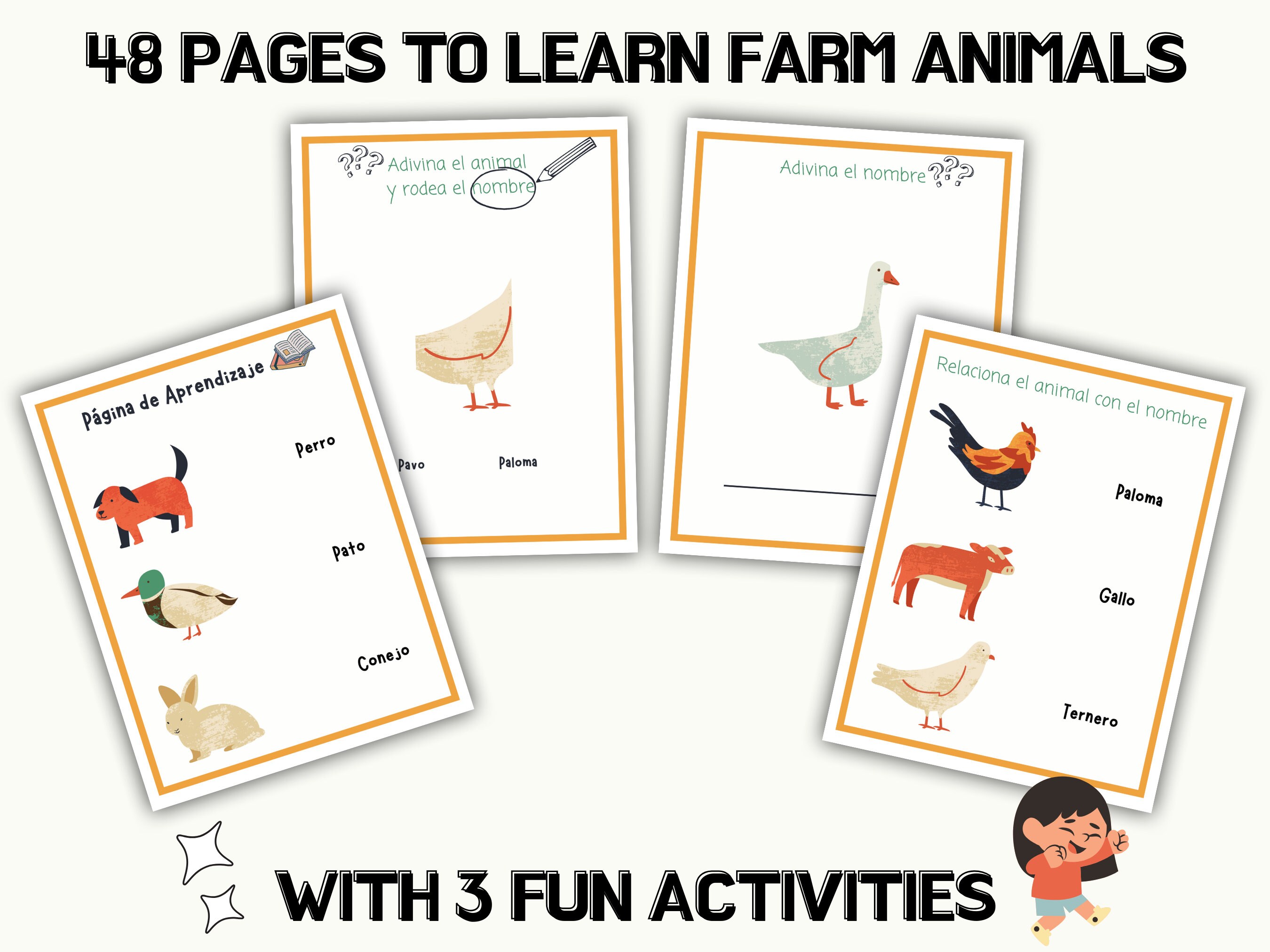 Farm Animals Printable for Kids in Spanish Homeschool Activity Pages ...