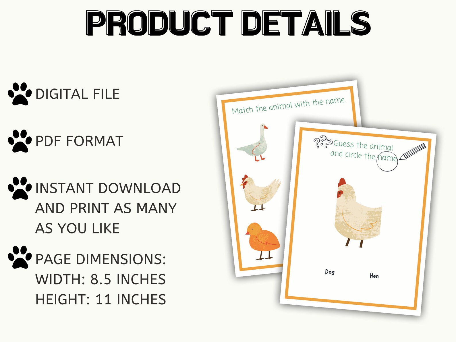 Farm Animals Printable for Kids Homeschool Activity Pages Worksheet ...