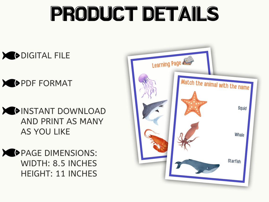 Sea Animals Printable for Kids Worksheet Activity Book Printable Pages ...