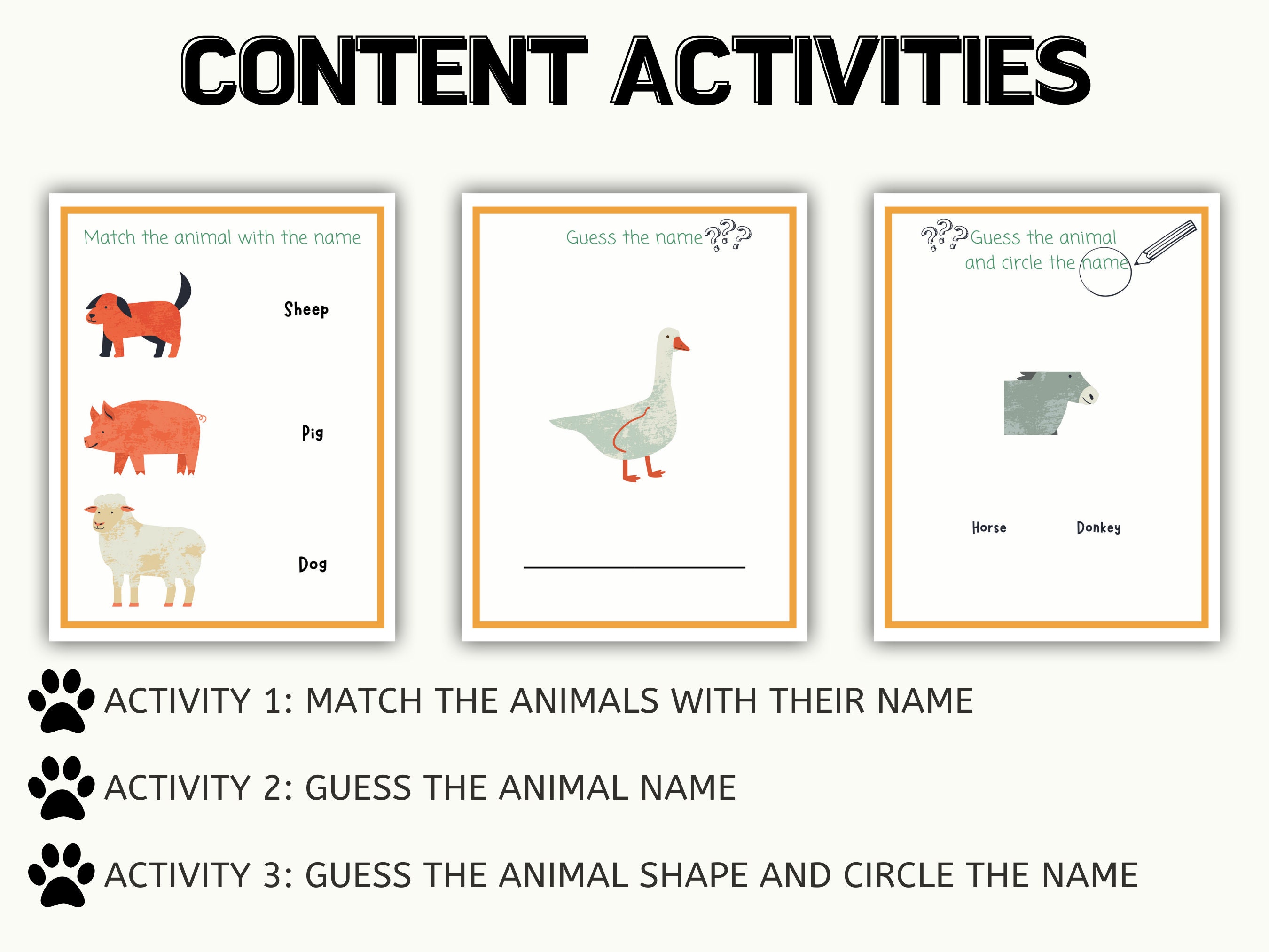 Farm Animals Printable for Kids Homeschool Activity Pages Worksheet ...