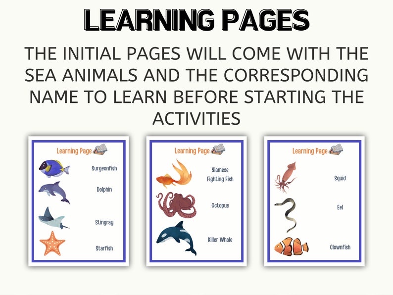 Sea Animals Printable for Kids Worksheet Activity Book Printable Pages ...