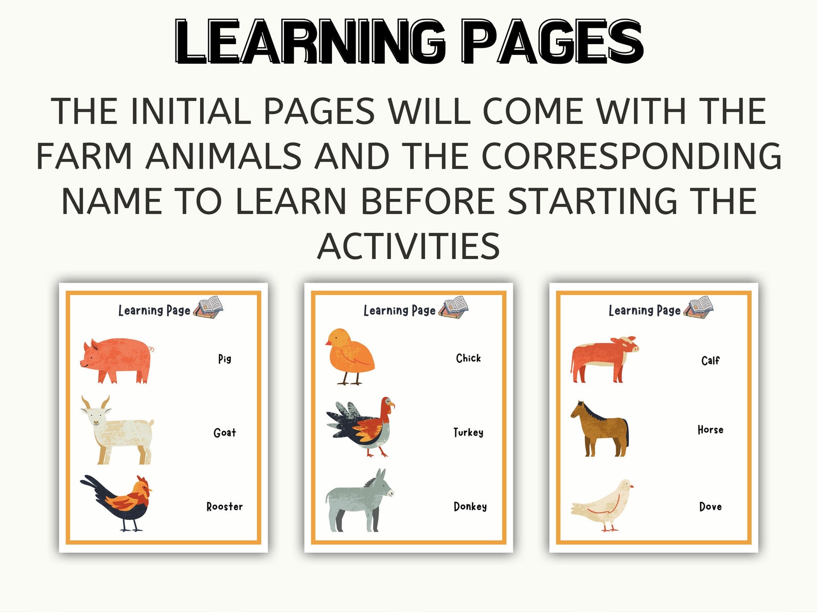 Farm Animals Printable for Kids Homeschool Activity Pages Worksheet ...