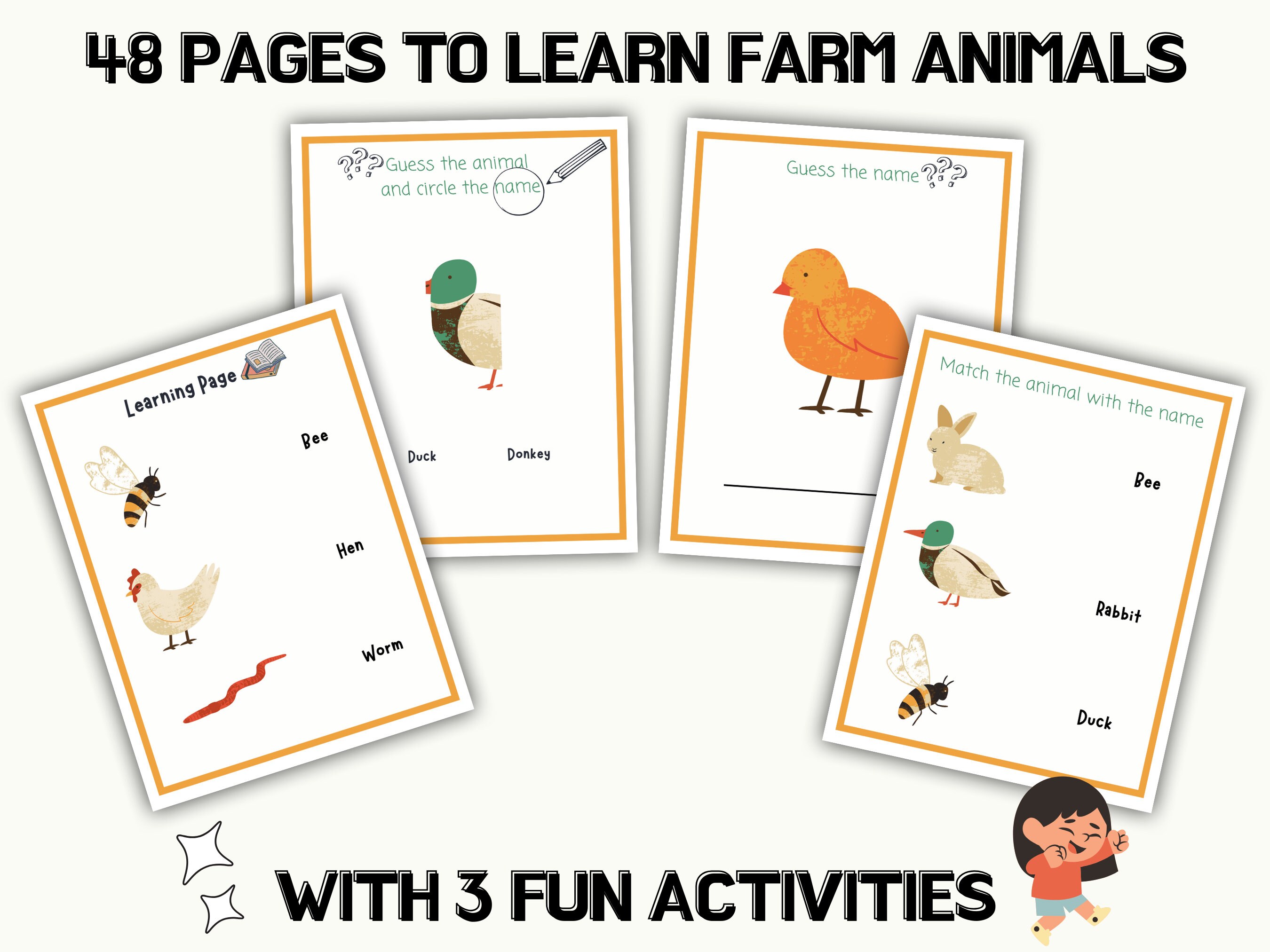 Farm Animals Printable for Kids Homeschool Activity Pages Worksheet ...