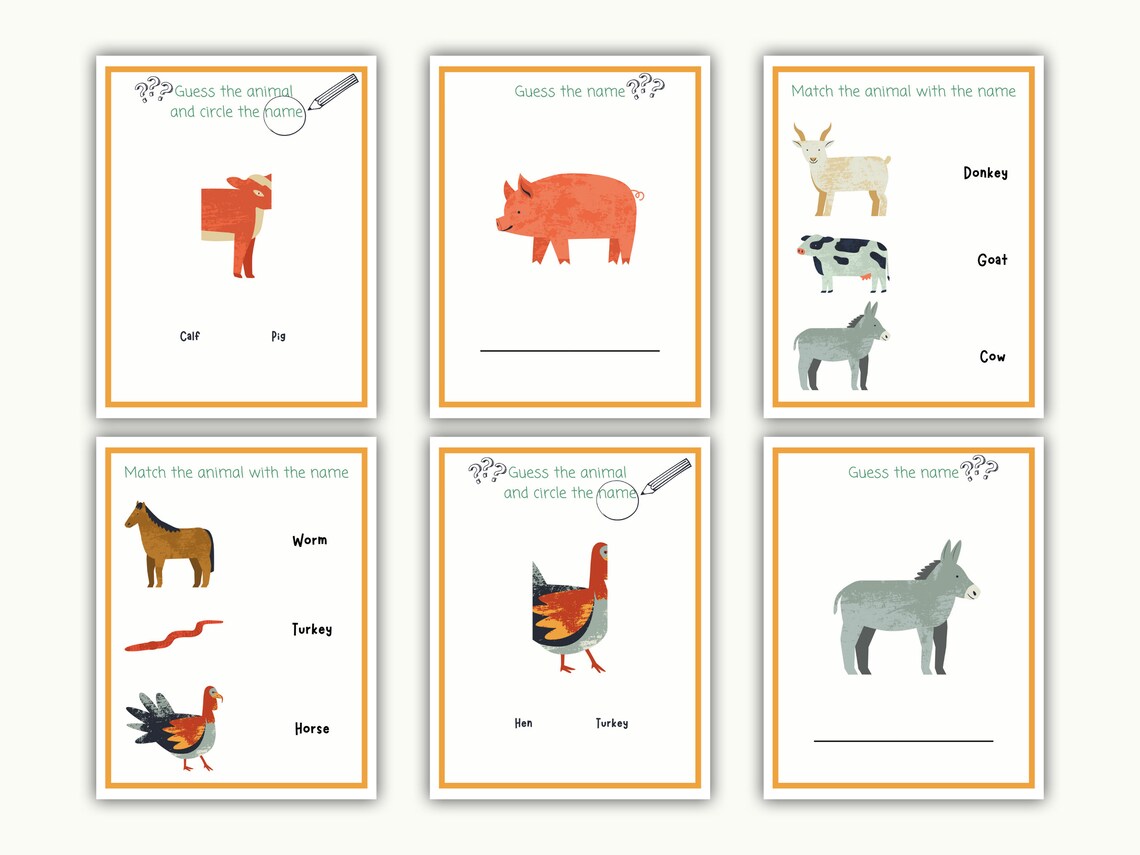 Farm Animals Printable for Kids Homeschool Activity Pages Worksheet ...