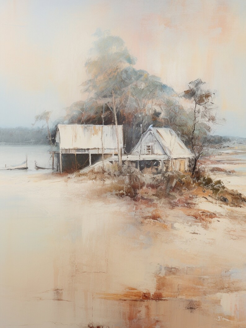 Printable Wall Art, Rustic Beach House, Oil Painting Style, Digital ...