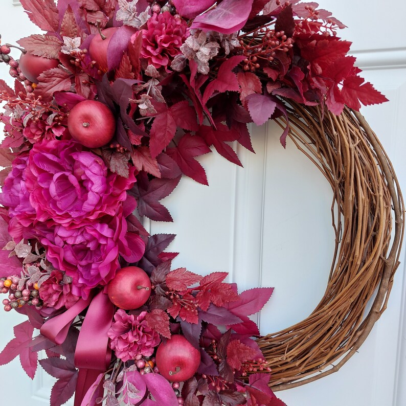 Red Fall Wreath for Front Door, Thanksgiving Wreath for Front Door ...