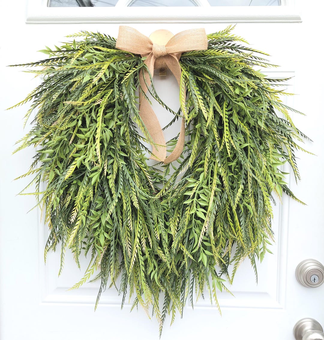 Evergreen Cascading Wreath With Burlap Bow | Year-round Porch Decor - Etsy