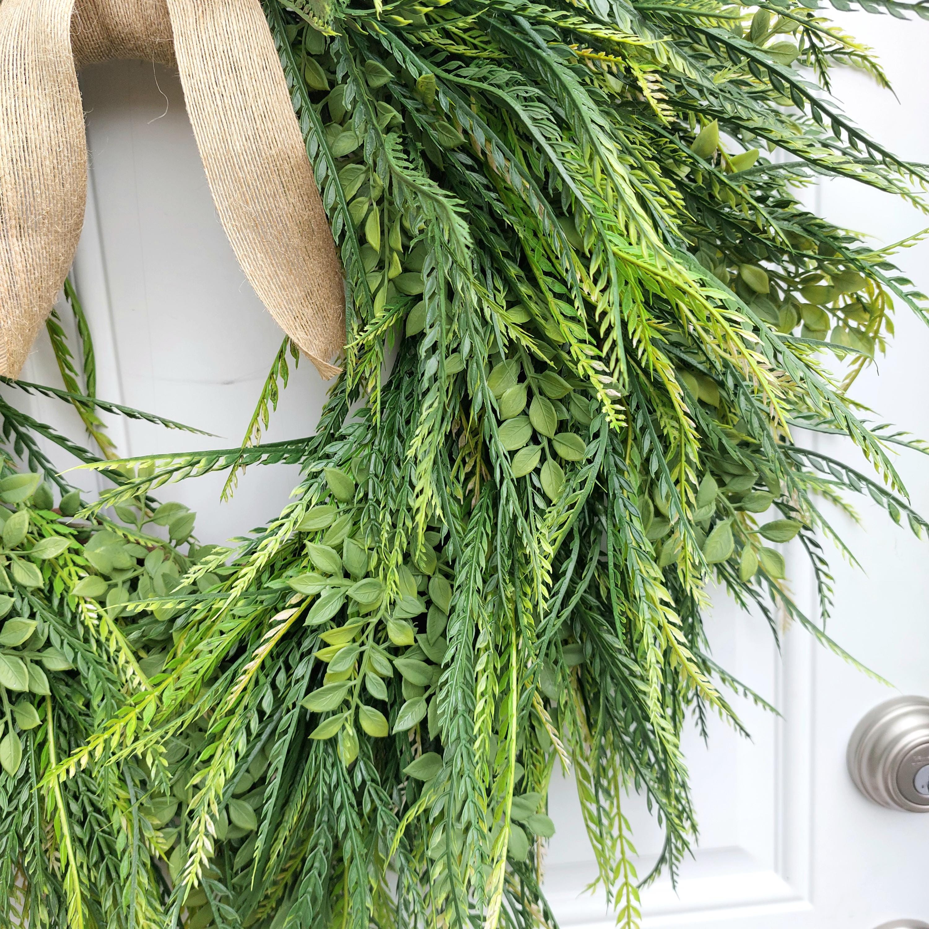 Evergreen Cascading Wreath With Burlap Bow | Year-round Porch Decor - Etsy