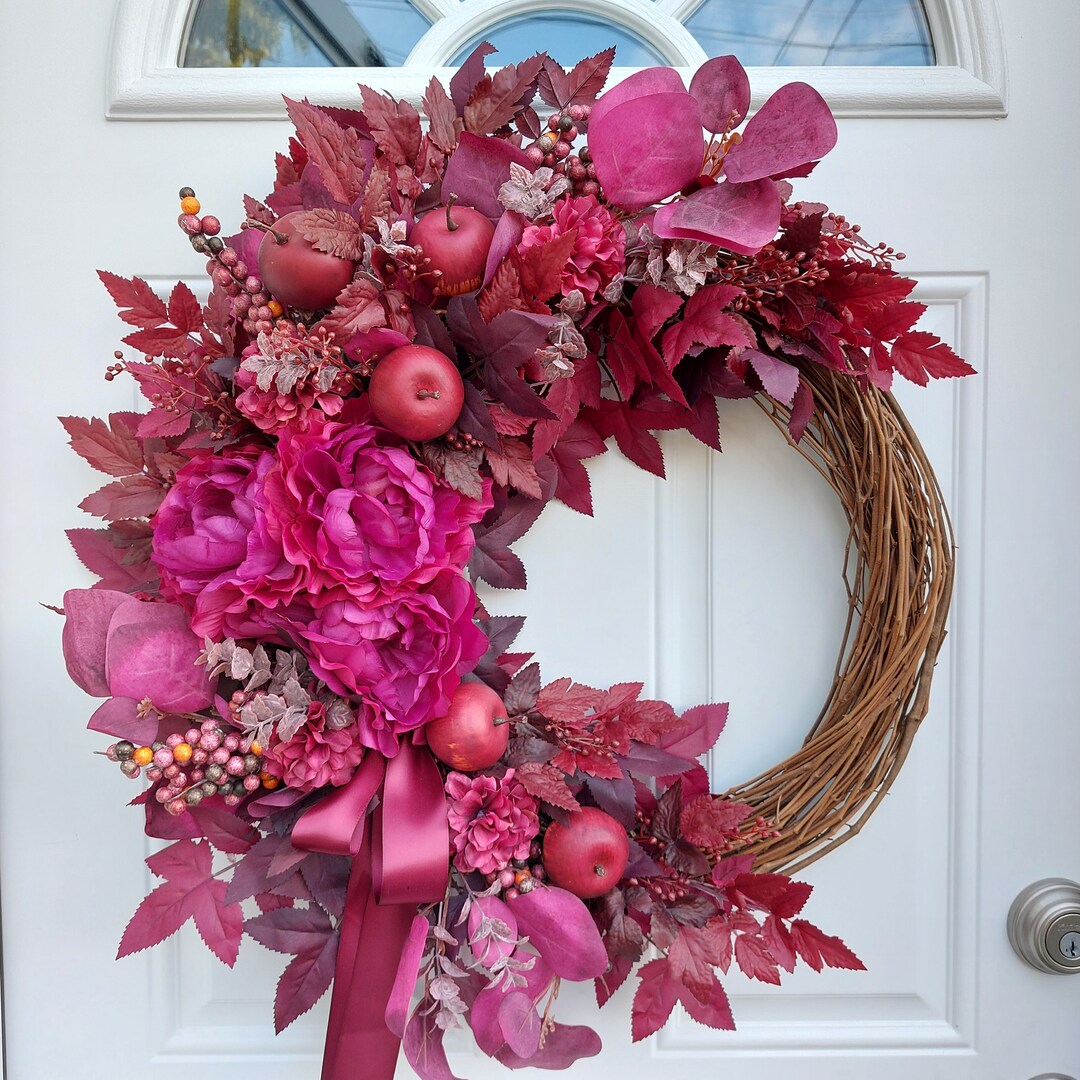 Red Fall Wreath for Front Door, Thanksgiving Wreath for Front Door ...