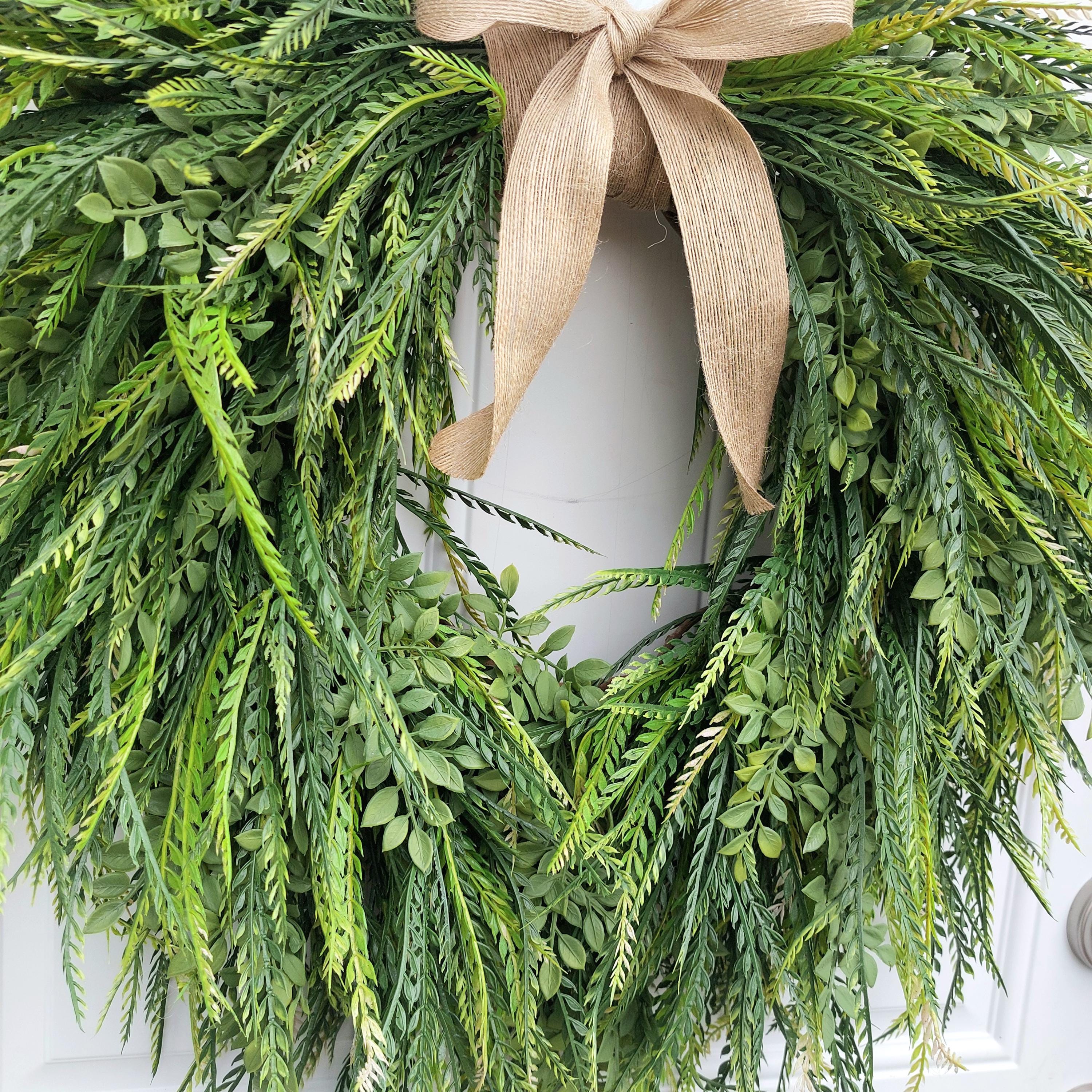 Evergreen Cascading Wreath With Burlap Bow | Year-round Porch Decor - Etsy