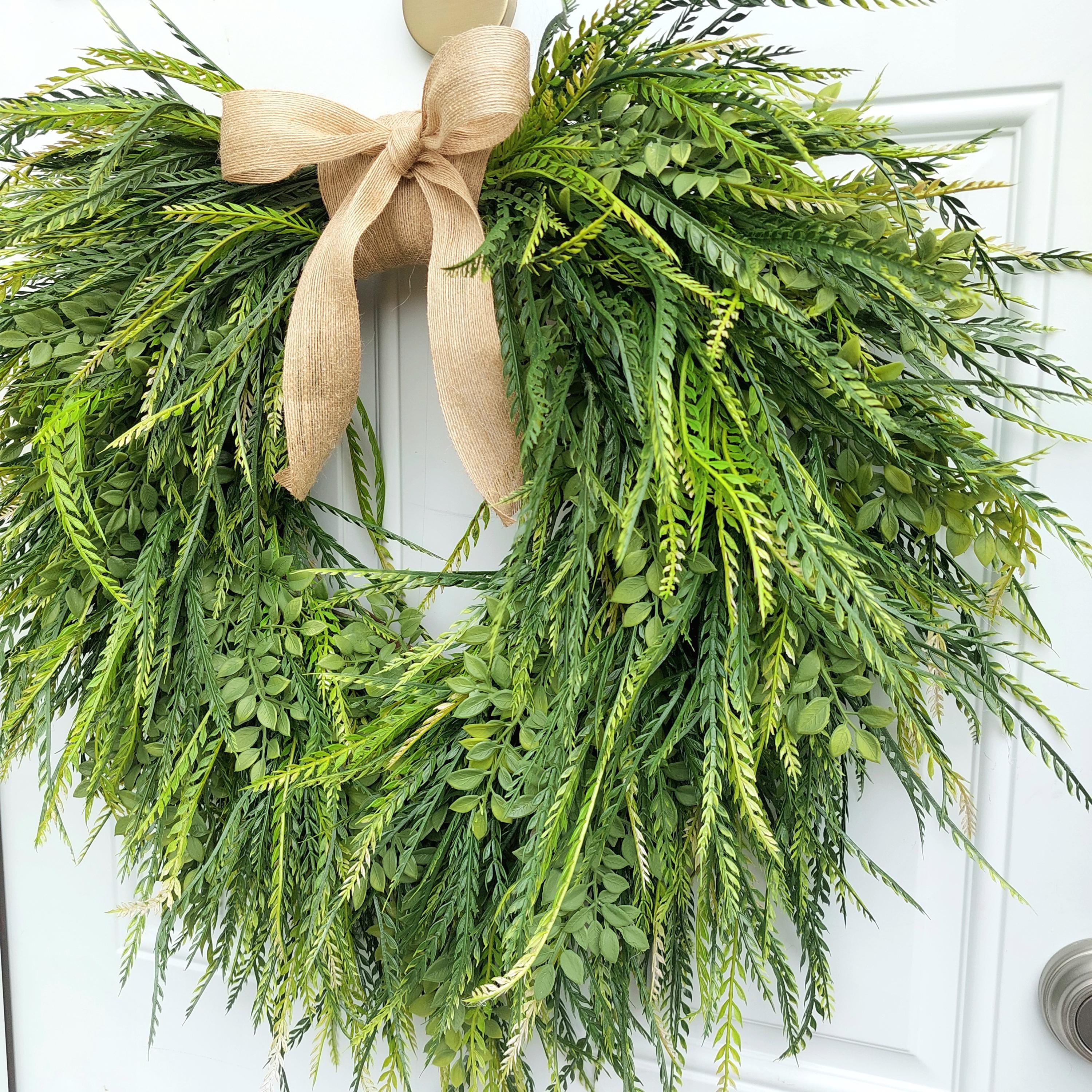 Evergreen Cascading Wreath With Burlap Bow | Year-round Porch Decor - Etsy
