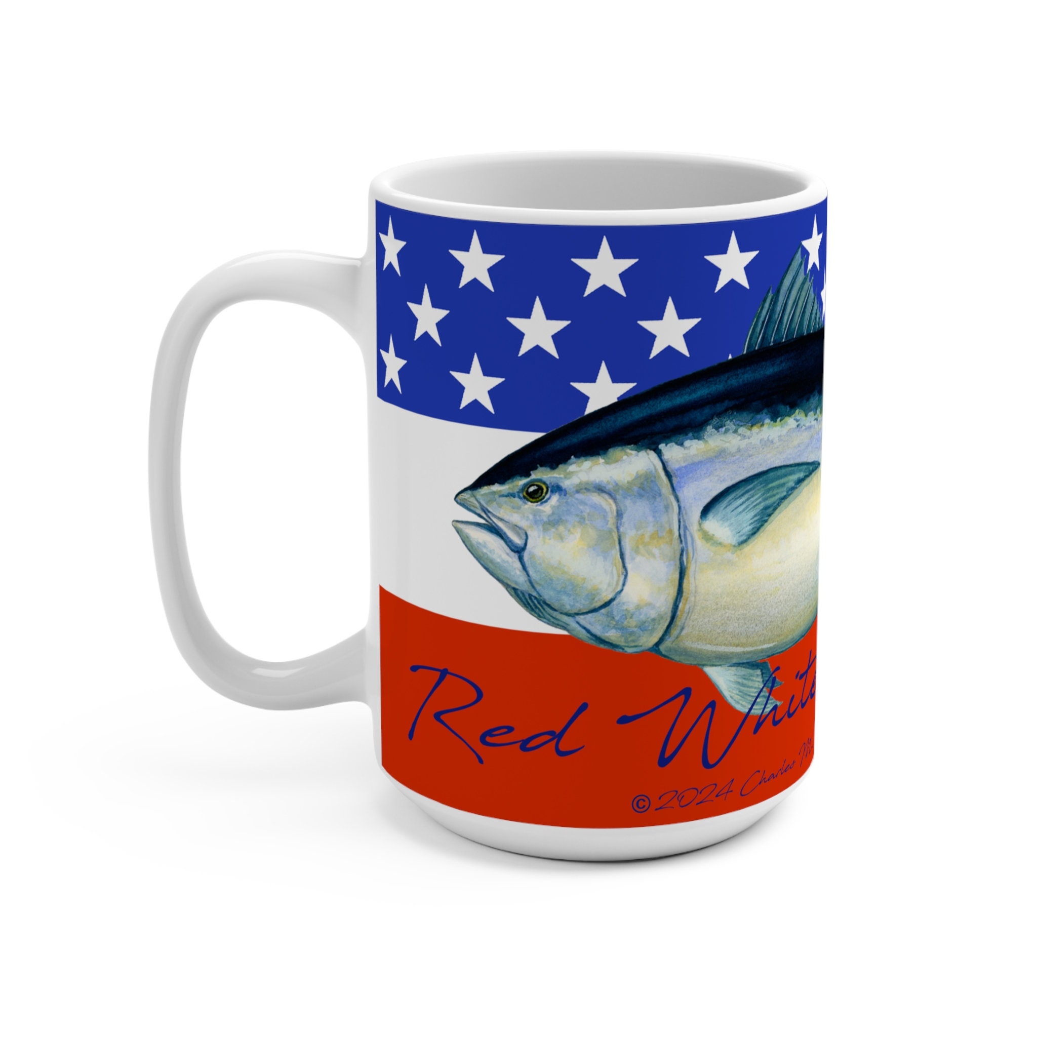 Red White and Bluefin Patriotic Fish Coffee Mug 15oz for American ...