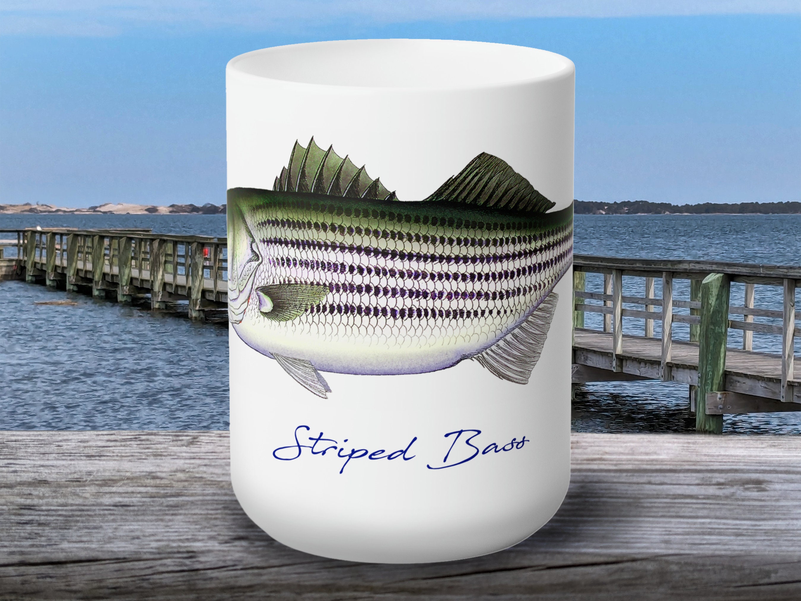 Striped Bass Fish Art Coffee Mug 15oz Great Gift for Fishermen and ...