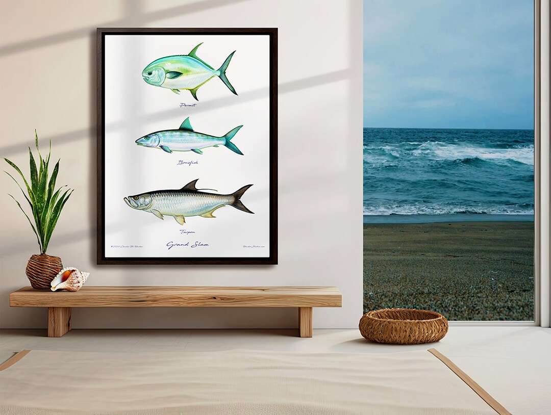 Framed Grand Slam Fish Art Canvas Print Free Shipping Tarpon Bonefish ...