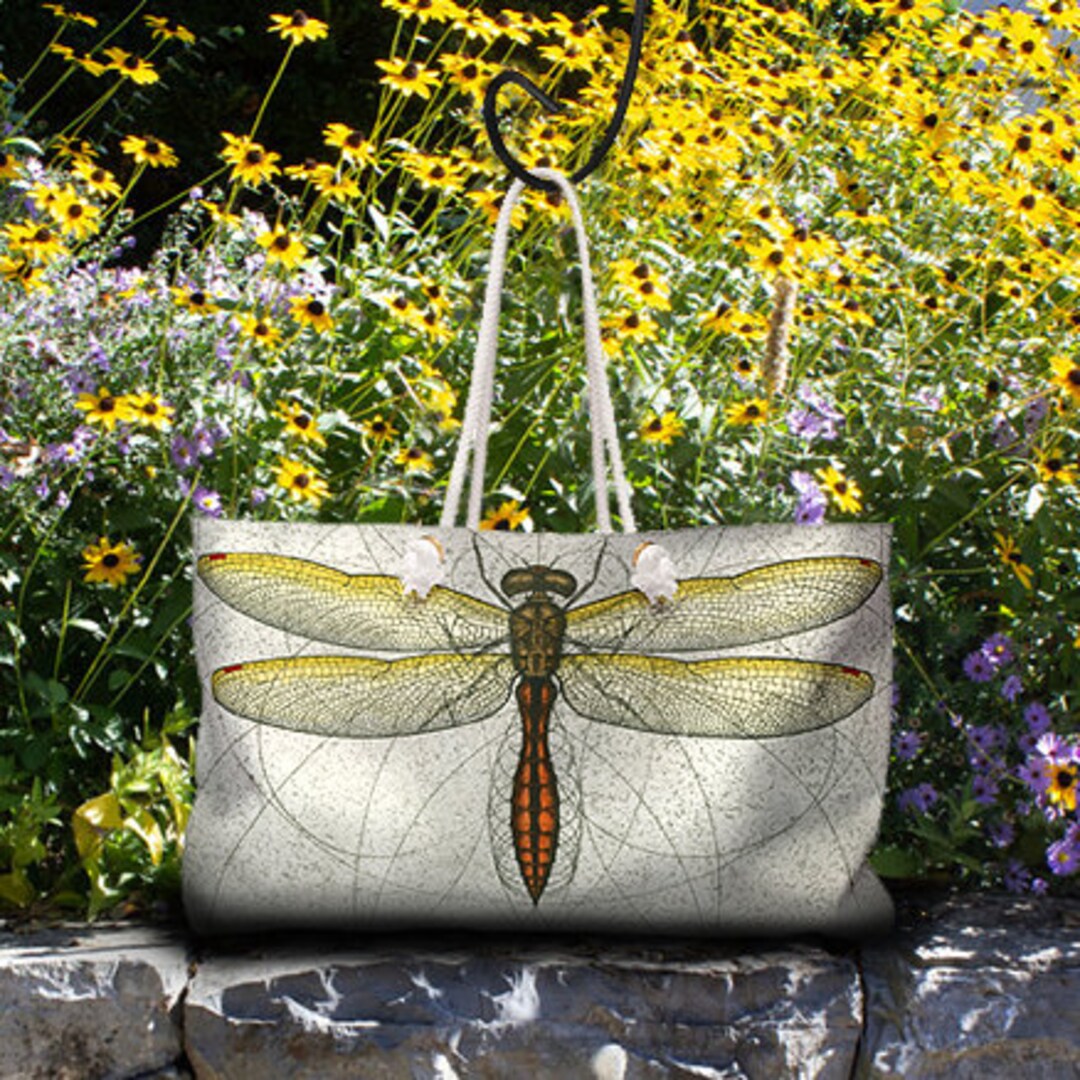 Dragonfly Weekender Tote Bag Golden Winged Skimmer Odonata Vintage ...