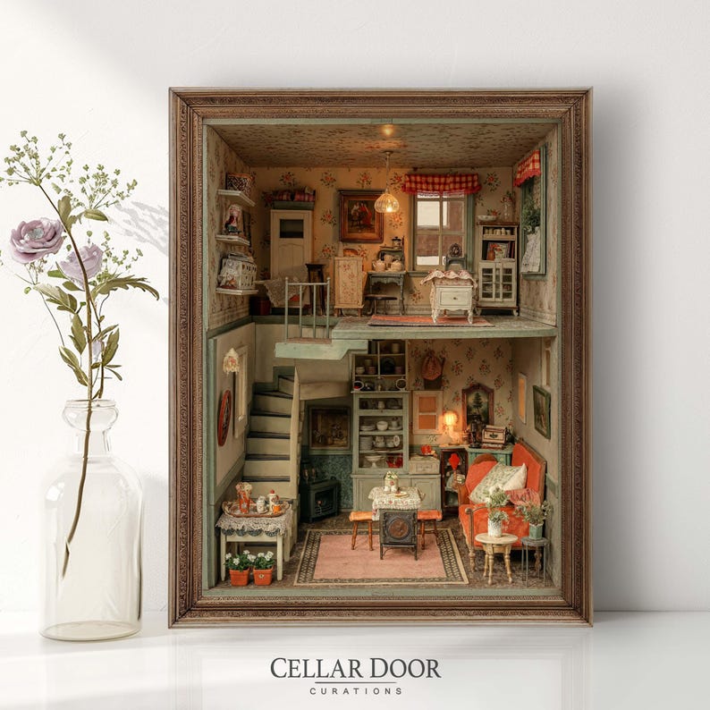 Vintage-look Dollhouse Scene Printable Art Download Retro Dollhouse ...
