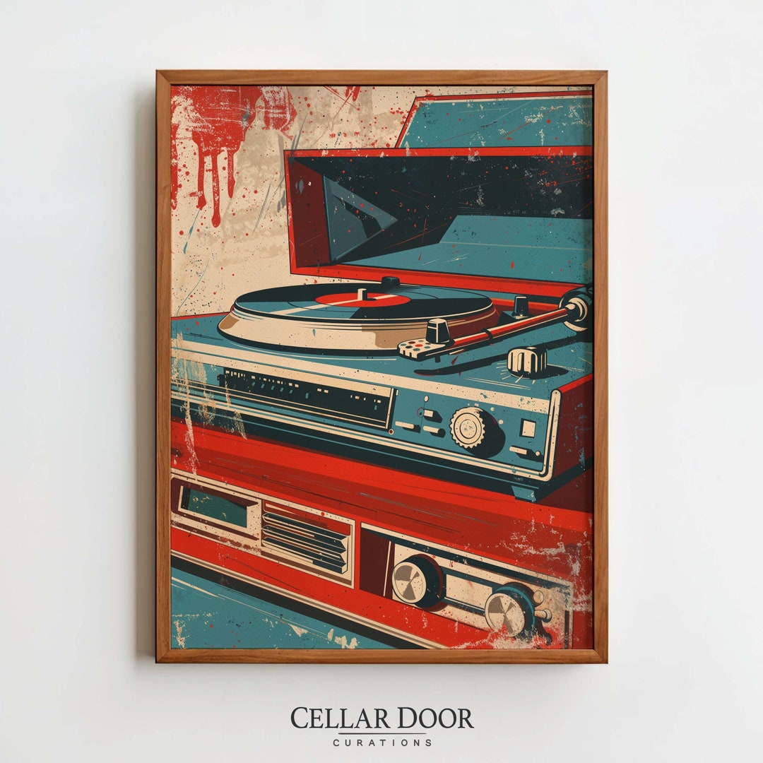 Vintage-look Turntable Scene • Printable Art Download • Retro Music ...