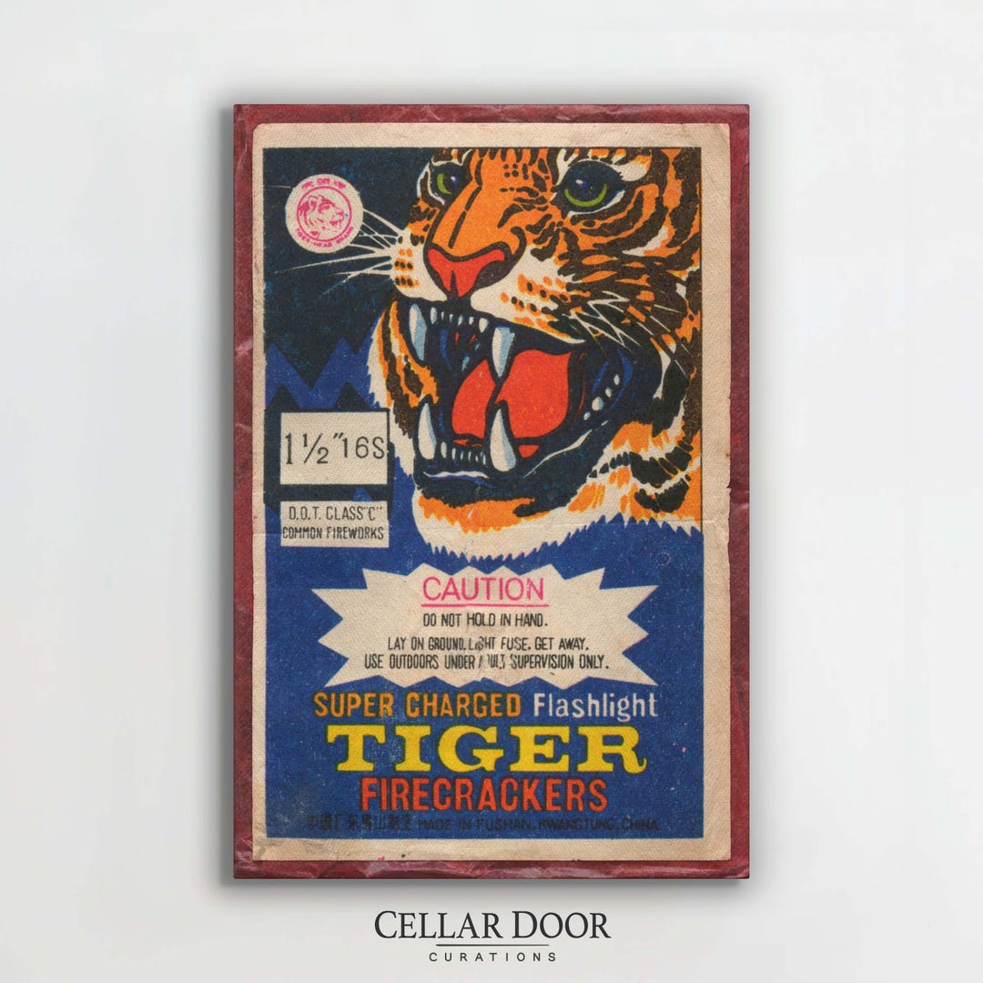 Tiger Fireworks Canvas Art Print | Vintage-look | Retro Room Decor - Etsy