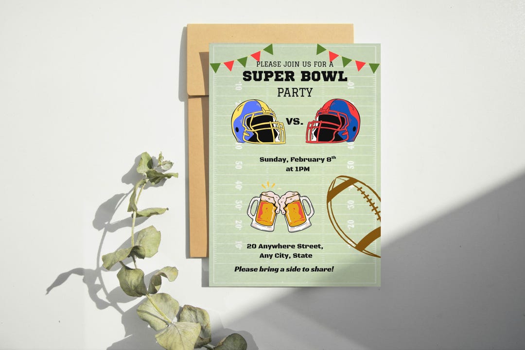Super Bowl Party Invitation Template | Green Football Watch Party ...