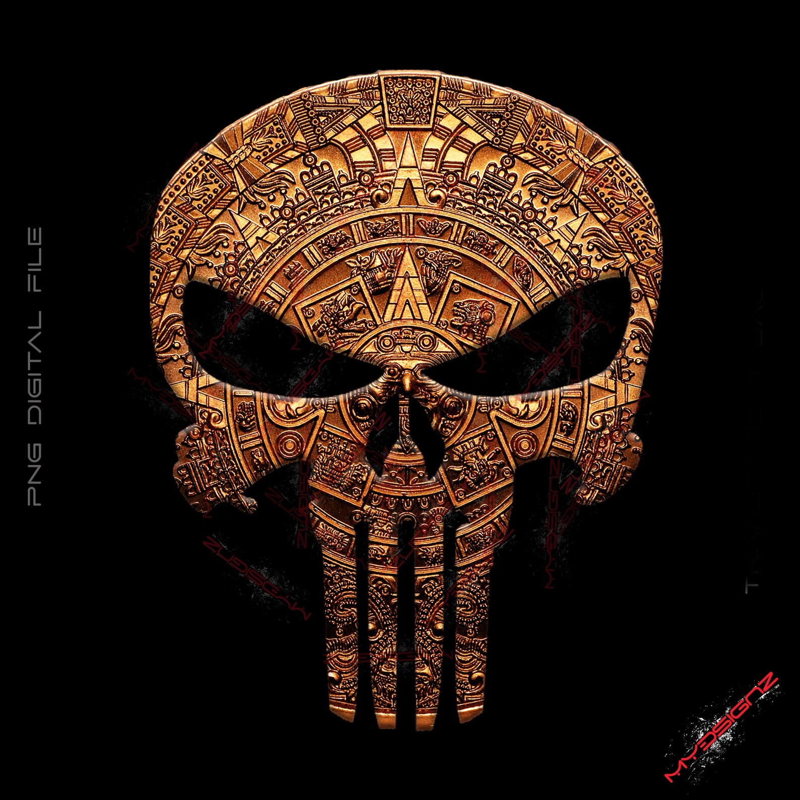 Gold Punisher Skull, Aztec Punisher, PNG Punisher, Imagendesign, PNG ...