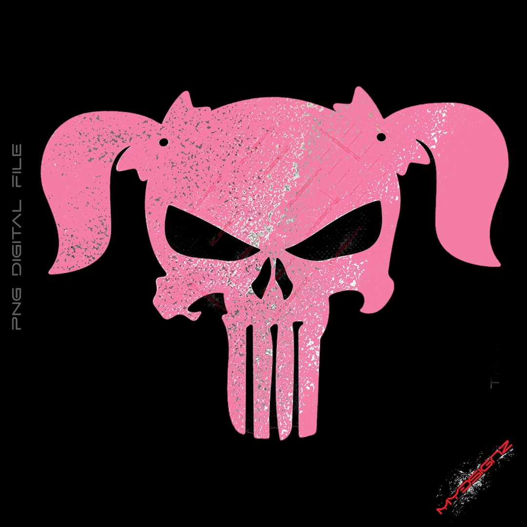 Pink Skull, Pigtail Punisher Pink, Png Design, Ready to Download Png ...