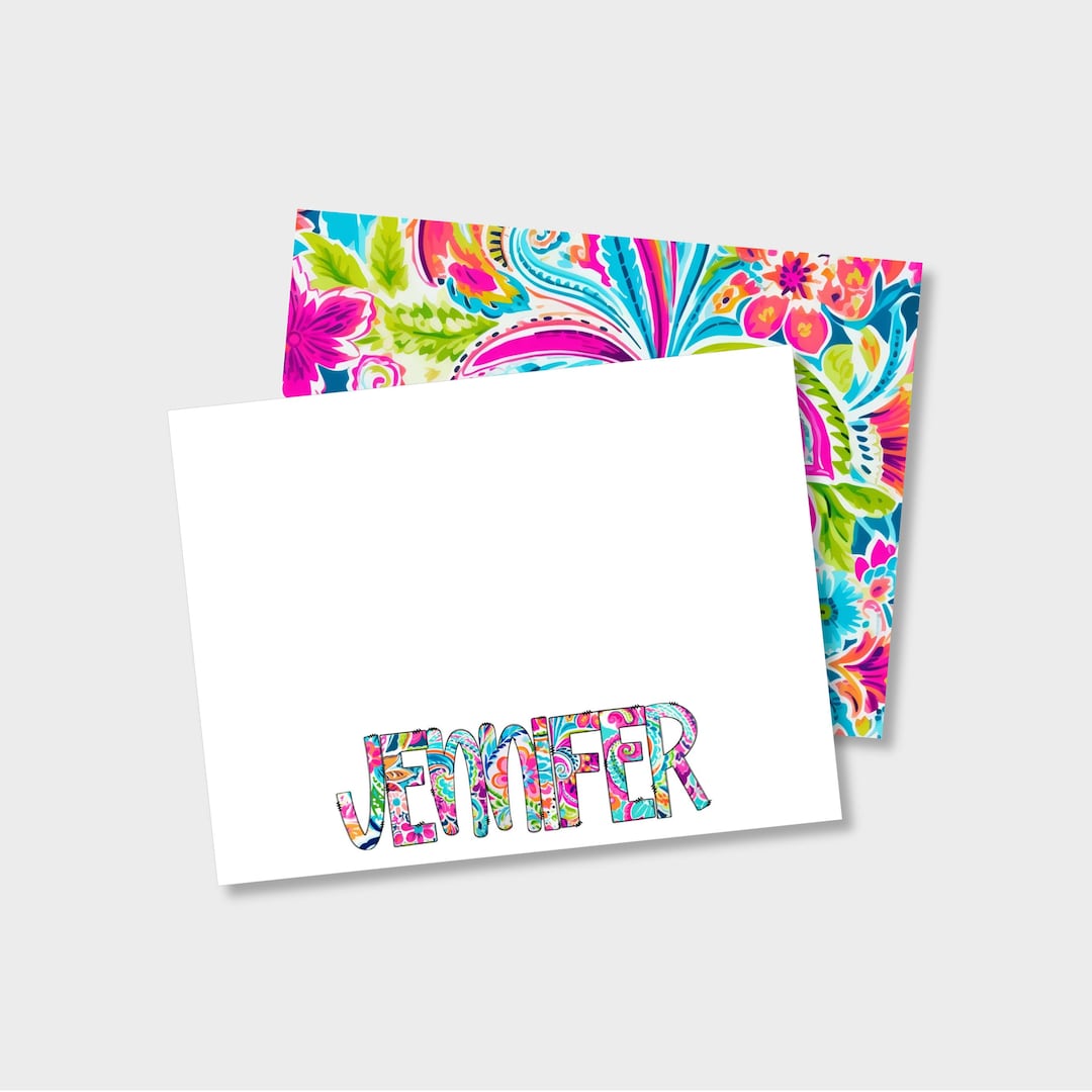 Whimsical Preppy Bright Floral Personalized Note Card Stationery | Two ...