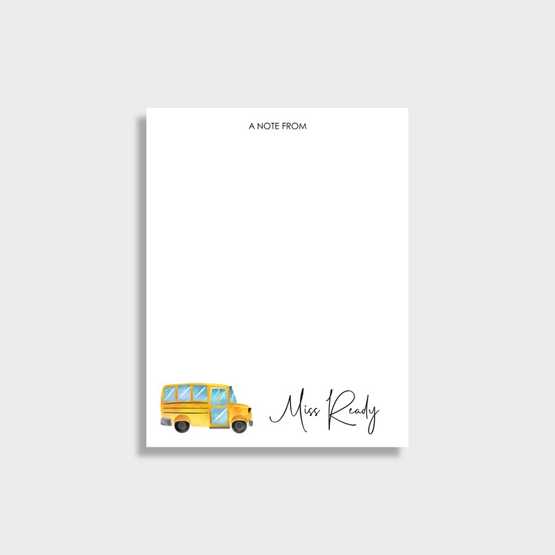 School Bus Personalized Teacher Stationery Set | Set of 2 Notepads and ...