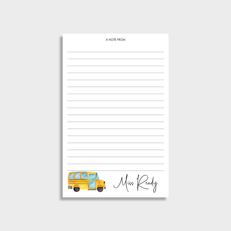 School Bus Personalized Note From Teacher Notepad | Two Sizes: 5.5 X 8. ...