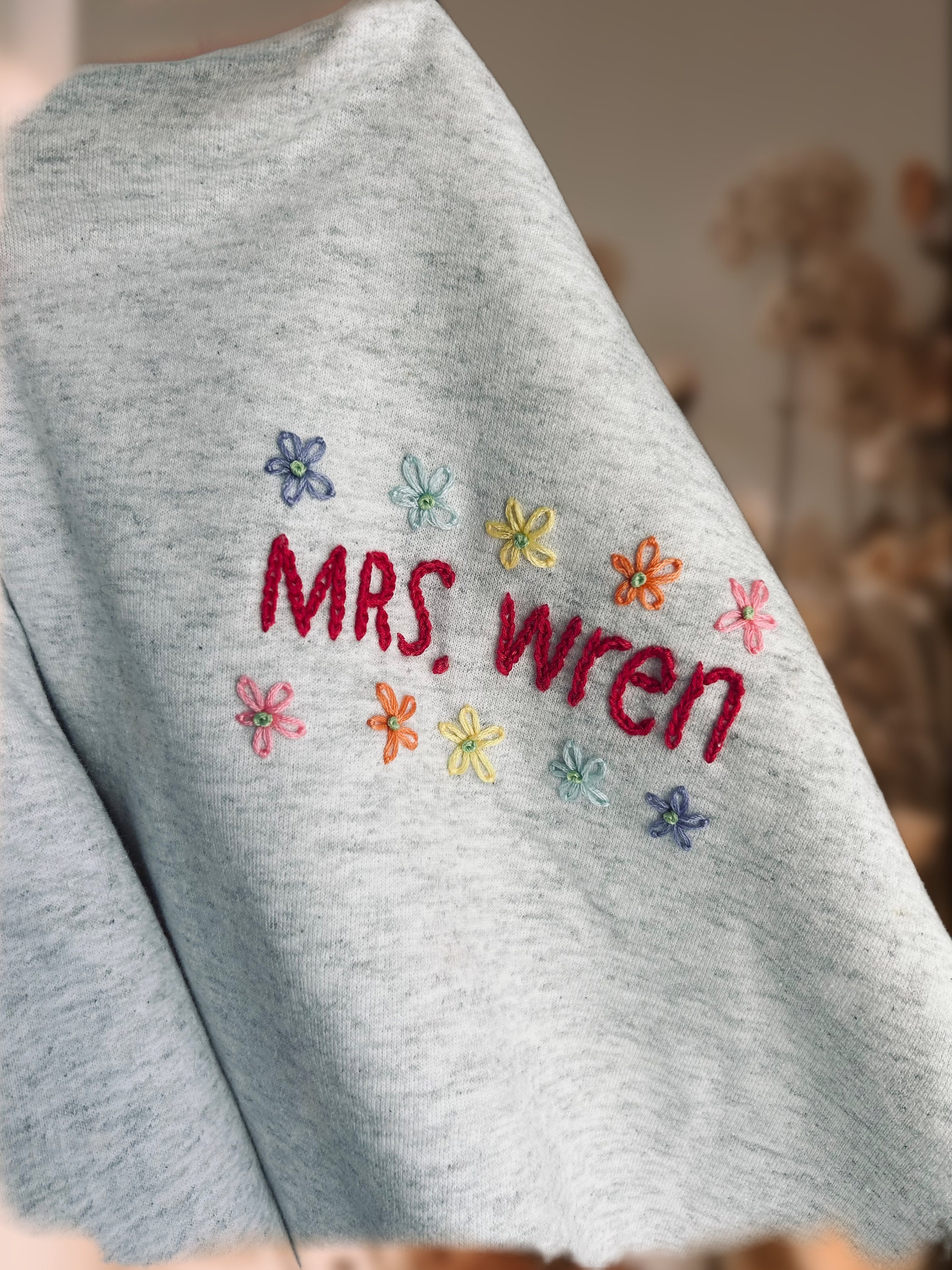 Custom Name Hand Embroidered Crew Neck for Teacher - Etsy