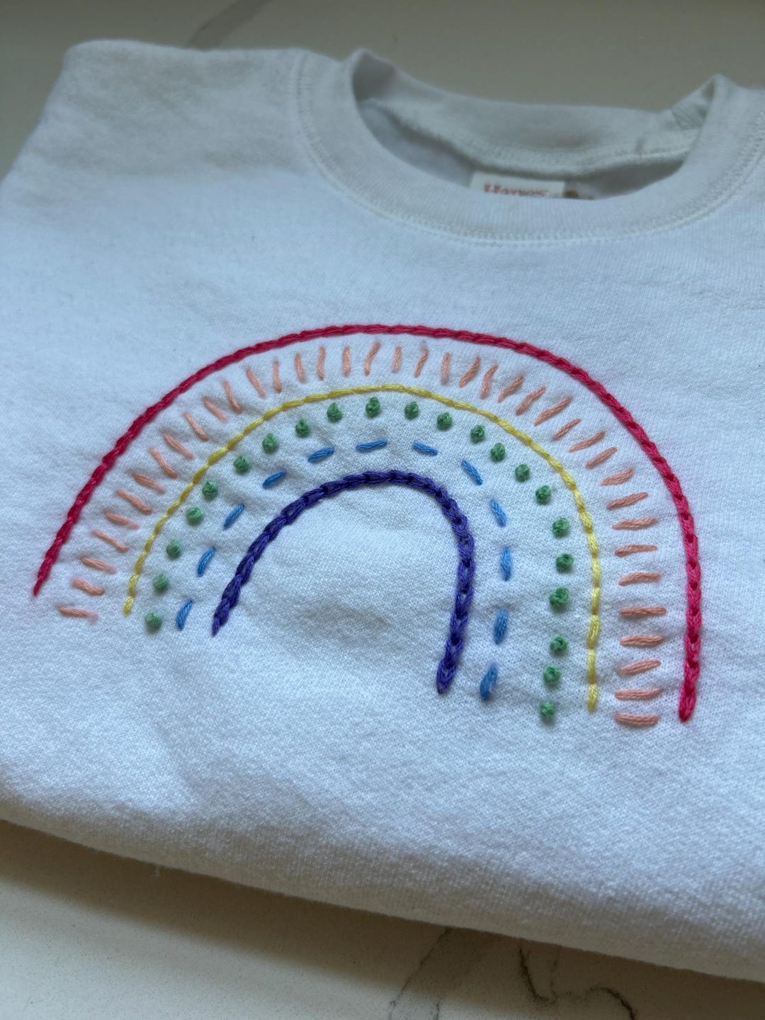 Hand Embroidered Rainbow Crew- Youth - Etsy