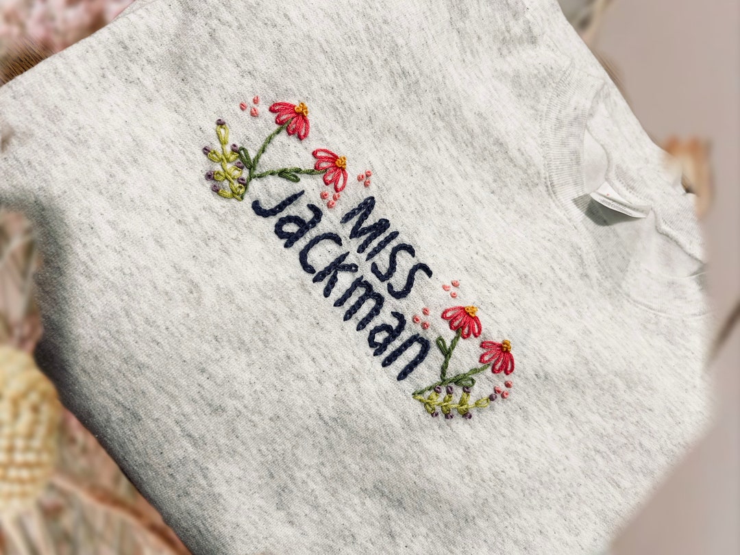 Custom Name Hand Embroidered Crew Neck for Teacher - Etsy