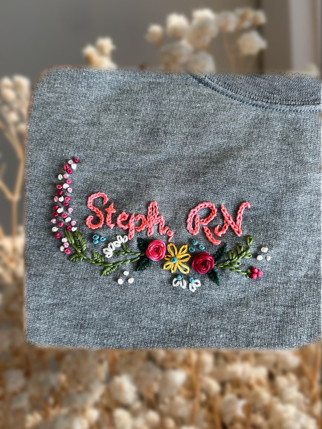 Custom Name Hand Embroidered Crew Neck for Nurse - Etsy