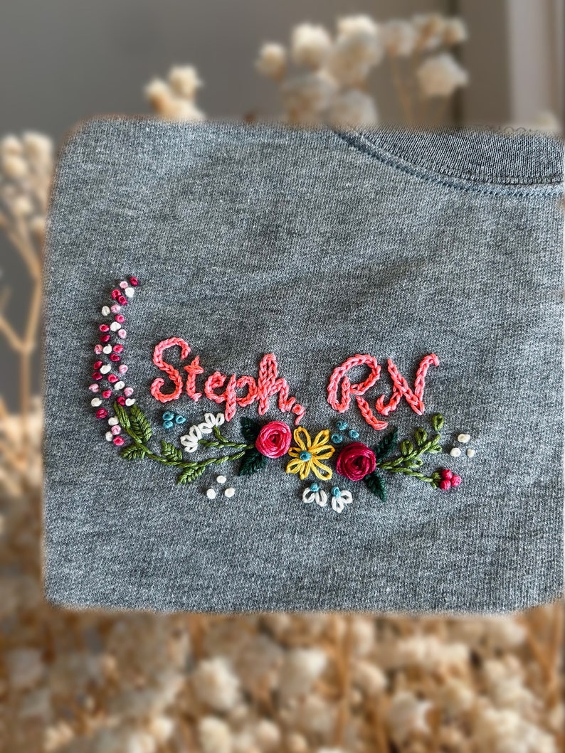 Custom Name Hand Embroidered Crew Neck for Nurse/teacher - Etsy