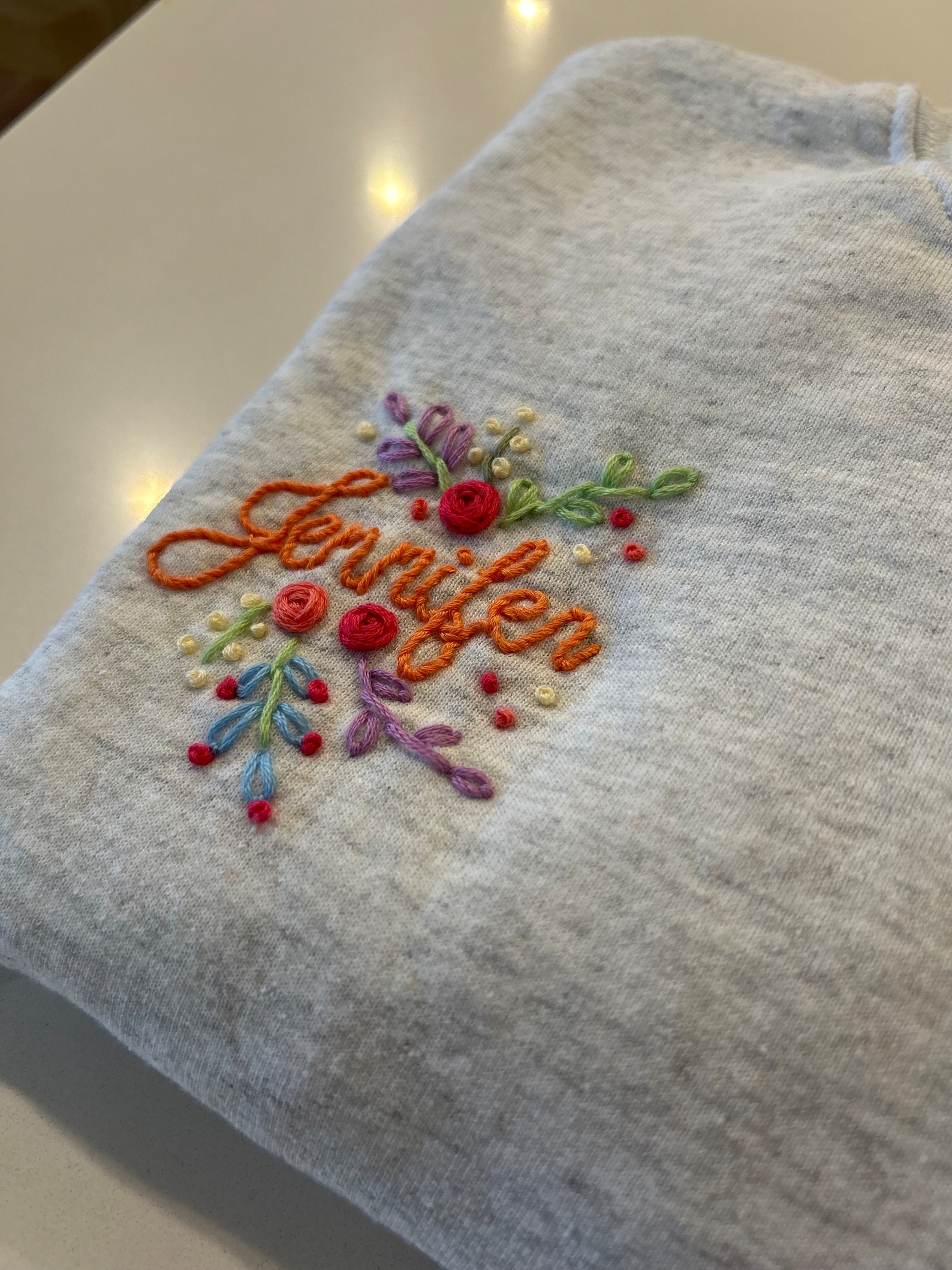 Custom Name Hand Embroidered Crew Neck- Floral Burst - Etsy