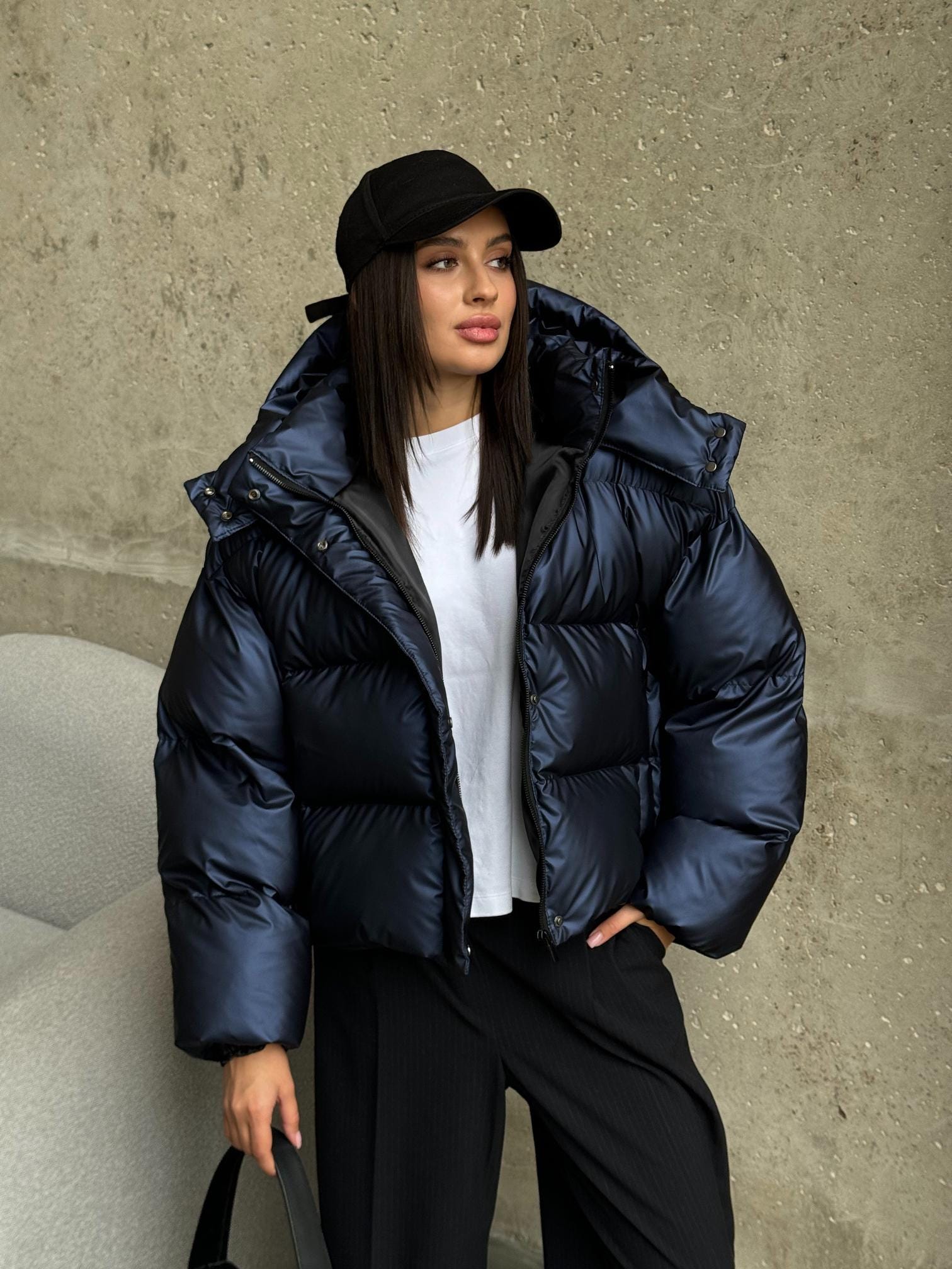 Puffer Jacket Detachable Hood, Zipper, Adjustable Hem, Water-repellent ...