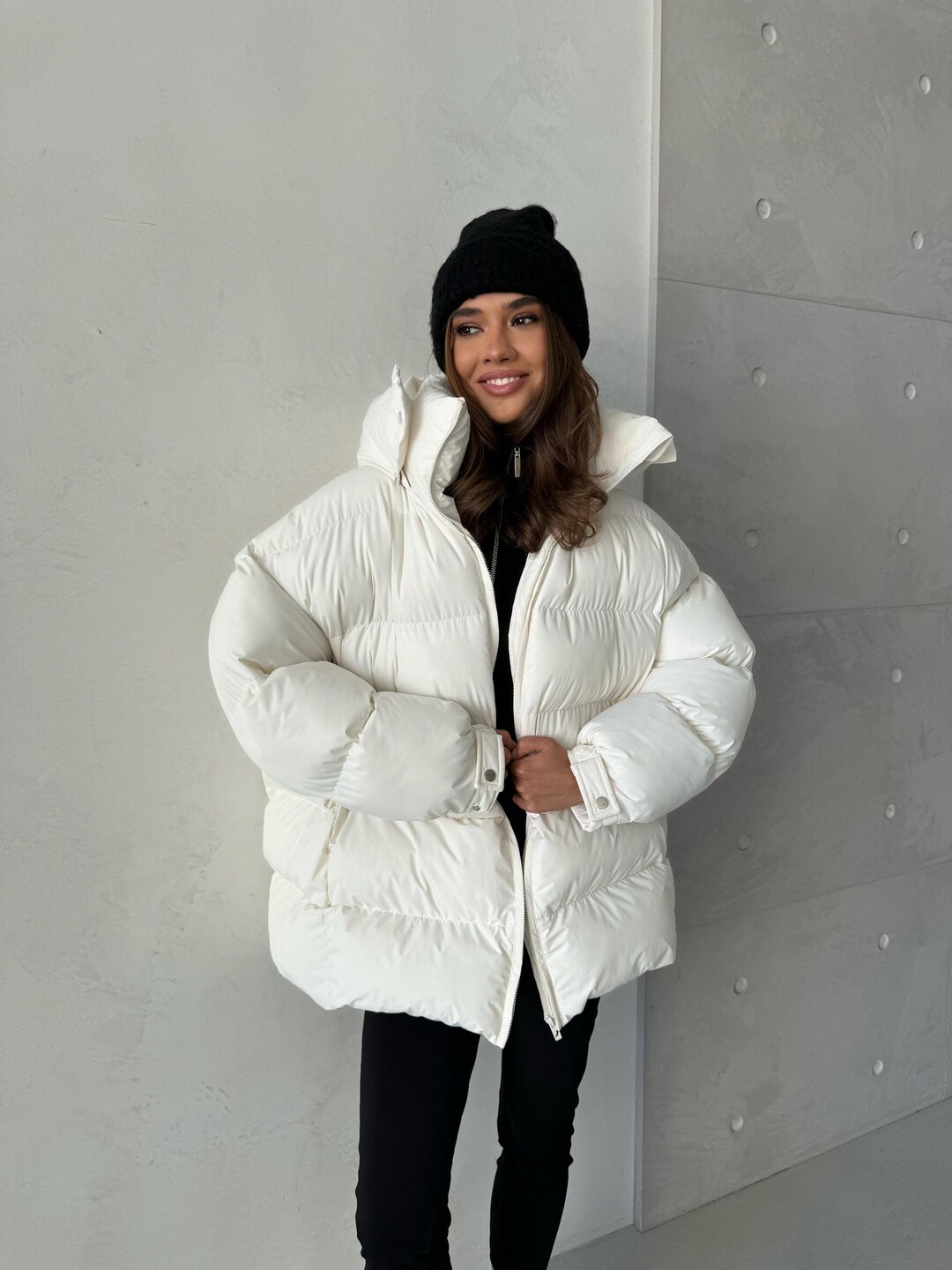 Winter Oversized Puffer Coat With Removable Hood, Eco-down, Adjustable Sleeves, Water-repellent ...