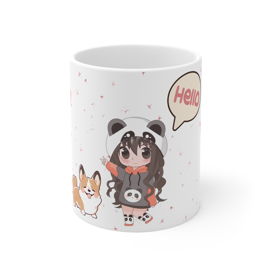 Cute Hello Chibi Ceramic Mug 11oz, Kawaii Cartoon Corgi Pink Hearts - Etsy