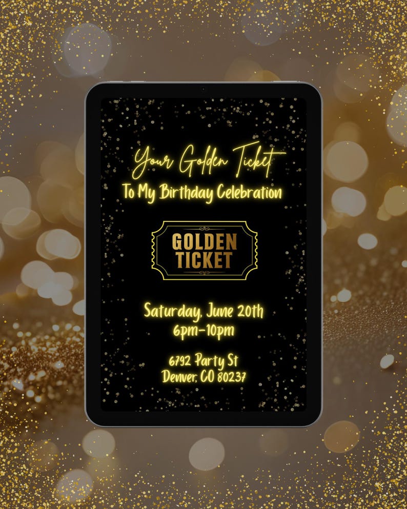 Golden Ticket Birthday Invitation: Editable Canva Template (digital ...