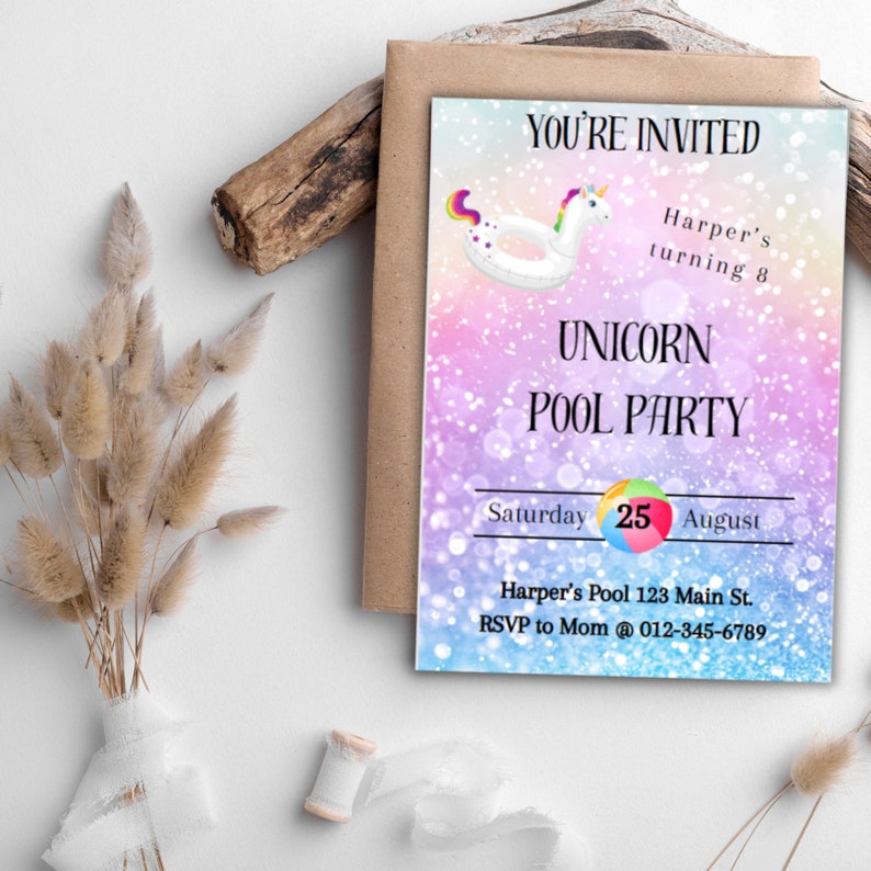 Unicorn Pool Party Invite, 8th Birthday - Etsy