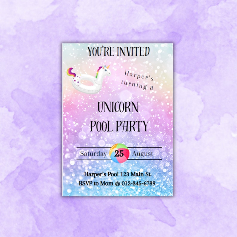 Unicorn Pool Party Invite, 8th Birthday - Etsy