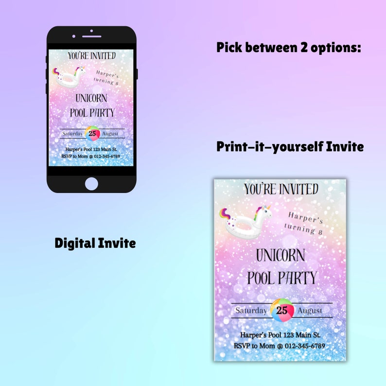Unicorn Pool Party Invite, 8th Birthday - Etsy