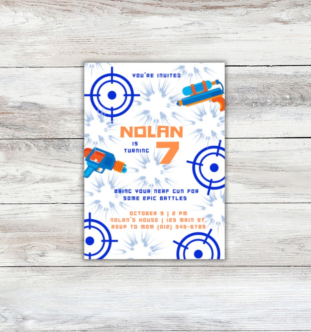 Nerf Party Invite, 7th Birthday - Etsy