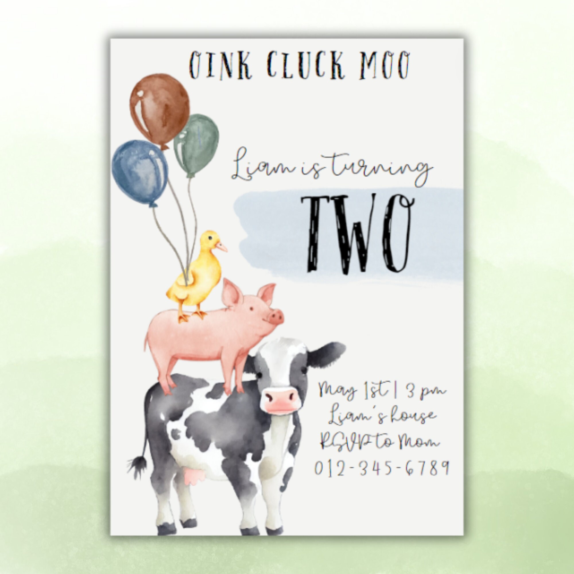 Oink Cluck Moo Farm Animal Invite, 2nd Birthday - Etsy